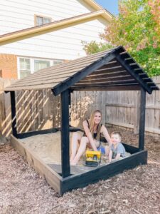 Simple DIY Sandbox With Slatted Roof - Sprucing Up Mamahood